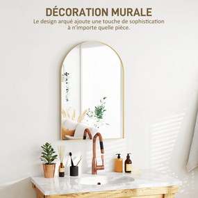 HOMCOM Zrcadlo se zakřivením, koupelnové zrcadlo, 60 x 90 cm, vysoké rozlišení, s rámem z hliníkové slitiny, pro ložnici, obývací pokoj, předsíň, zlat