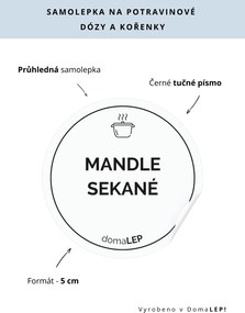 MANDLE SEKANÉ – průhledná samolepka na dózu, tučné písmo, 5 cm | DomaLEP