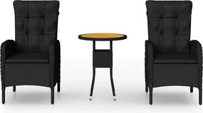 3dílný zahradní bistro set polyratan černý 3058545