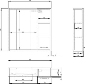 Aqualine Aqualine, ZOJA/KERAMIA FRESH STRIP galerka s LED osvětlením, 60x60x14cm, pravá, dub platin, 45028S