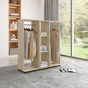 HOMCOM Mobilní skříň s úložným prostorem na 6 kolečkách 120 x 40 x 128 cm Přírodní dřevo