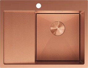 Mexen Exar, 1-komorový nerezový dřez s odkapávačem, pravý, 620 x 480 mm, broušená měď, vzor voština, 6432621005P-65HC