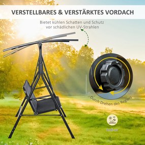 Outsunny 2-místné Hollywoodské houpací křeslo do exteriéru, UV-odolné, vysoce kvalitní kovová konstrukce, nastavitelný sklon, černé