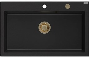 Mexen Elix granitový dřez 1-komorový 800 x 500 mm, černý, zlatý sifon - 6527801005-77-G