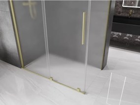 Mexen Velar, sprchový kout s posuvnými dveřmi 140 x 85 cm, 8mm sklo námraza, zlatá matná, 871-140-085-31-55