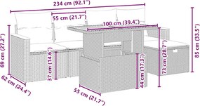 6dílná zahradní sedací souprava s poduškami béžová polyratan 3276033