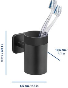 Matně černý kelímek na zubní kartáčky bez vrtání Turbo-loc z nerezové oceli Porto – Wenko