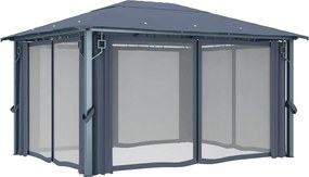 Altán závěsy a světelnými LED řetězy 4 x 3 m antracitový hliník 3070336