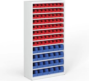 Regál s plastovými boxy BASIC se zadní stěnou - 1800 x 400 x 920 mm, 64x A, 24x B