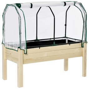 Vyvýšený záhonový rám Outsunny 121x55x117 cm z jedlového dřeva s ochrannou fólií a drenážními otvory, voděodolný, pro zahradu a balkon v přírodní bar…