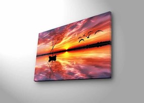 Obraz s LED osvětlením LOĎKA V ZÁPADU SLUNCE 43 45 x 70 cm