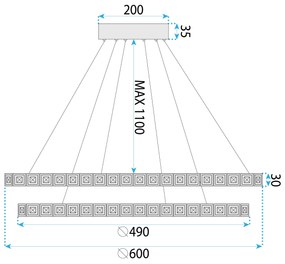 Toolight Závěsné LED osvětlení Crystal LE3 MS011-CP růžová zlatá 59 cm