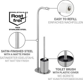 Stojan na toaletní papír se štětkou z nerezové oceli v matně stříbrné barvě Levante – Wenko