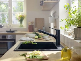 Hansgrohe Zesis M33, páková kuchyňská baterie 150, vytahovací sprška, 2jet, černá matná, HAN-74820670