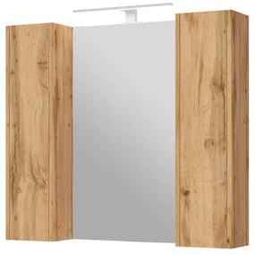 Kingsbath Bronx Wotan Oak 90 závěsná koupelnová skříňka se zrcadlem a LED osvětlením