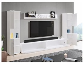 Obývací stěna Bamisio XL, Barva: bílá / bílý lesk, Osvětlení: osvětlení LED - bílé