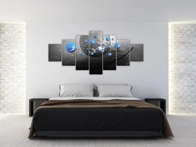 Obraz modrých abstraktních koulí (210x100 cm)