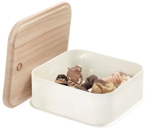 Bílý úložný box s víkem ze dřeva paulownia iDesign Eco, 21,3 x 21,3 cm