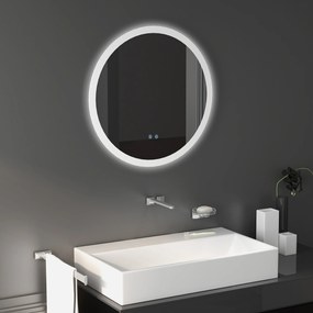 kleankin LED koupelnové zrcadlo, nastavitelná jasnost, odmlžování, dotyk, IP44, kov/sklo, Ø60 cm, bílá/stříbrná