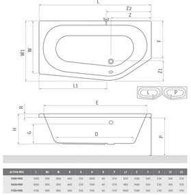 Roth ACTIVA NEO 160 asymetrická rohová vana 160 x 90 cm 9870000