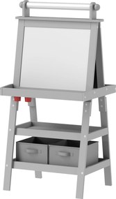 AIYAPLAY AIYPLAY Dětský malířský stojan 3 v 1 - Magnetická oboustranná dětská tabule s papírovým válečkem a úložnými košíky 59x48x118 cm Šedá