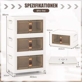 Costway Sada 3 stohovatelných úložných boxů s víkem a kolečky a dveřmi, bílý