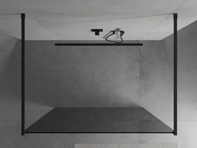 Mexen Kioto, průchozí sprchová zástěna 100 x 200 cm, 8mm šedé sklo, 2x černá stabilizační rozpěra, 800-100-002-70-40