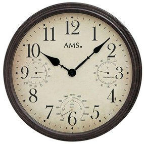 Nástěnné hodiny AMS s meteostanicí 42 cm