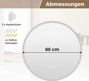 Costway Kulaté zrcadlo s 3 světlými barvami a plynulým stmíváním a nástěnným
