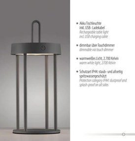 LD 19300-18 ANSELM LED stolní lampa na baterie černá 28cm dotykový stmívač IP44 zahradní svítidlo 2700K - JUST LIGHT