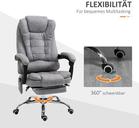 Vinsetto Masážní Hřejivá Kancelářská Židle Ergonomická S Nastavitelnou Výškou A Sklopným Opěradlem Z Mikrovlákna Šedá