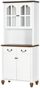 HOMCOM Kuchyňská skříňka, 76x38x182cm, kuchyňský bufet se 2 zásuvkami, vysoká skříňka s otevřeným prostorem, vitrína s funkcí tichého zavírání, bílá|…