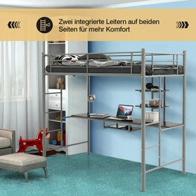 Costway Rám patrové postele patrová z kovu s žebříky a zábradlím stříbrné barvy