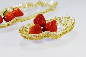 BDK-GLASS Skleněná oválná miska SPRINKLES ambrová - 19x10cm