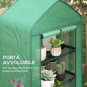 Outsunny skleník na rostliny s 4 policemi a roll-up dveřmi, malý kovový a PE skleník, 69x49x158 cm, tmavě zelený