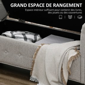 HOMCOM Úložná Lavice na Konec Postele, Úložný Box v Lnu s Dřevěnými Nohami, 146,5 x 49 x 72 cm, Šedá | Aosom