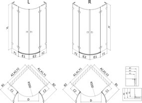 Mexen Lunar, L půlkruhový výklopný sprchový kout 100 x 80 cm, 8mm čiré sklo, profil růžové zlato, 833L-100L-080P-60-00