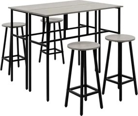 HOMCOM barový set v industriálním designu, 6dílný, 2 stoly a 4 barové židle, šedá + černá