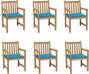 vidaXL Zahradní židle 6 ks podušky masivní teak [3073031] Barva: Modrá
