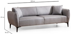 Hanah Home Třímístná pohovka BELISSIMO světle šedá 220 cm 560ARE1360