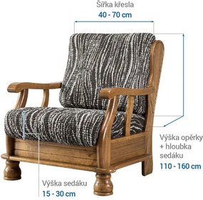Bielastické potahy UNIVERSO NOVÉ žíhané černobílé křeslo s dřevěnými rukojeťmi (š. 40 - 70 cm)