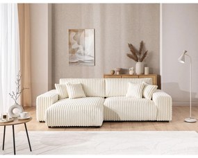 Krémová manšestrová rozkládací/s úložným prostorem rohová pohovka (levý roh) Sarina – Ropez