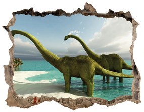 Wallmuralia Díra 3D fototapeta nálepka Dinozaury na pláži 95x64 cm