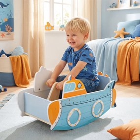 Costway Dětský houpací člun s námořním designem a otočnou vrtulí a rukojetí