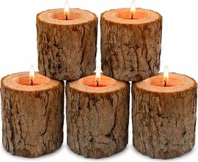 svícen, sada 5 ks, styl skandinávský, dřevo, 7x6x6 cm, přírodní, Dekorino SD20260024