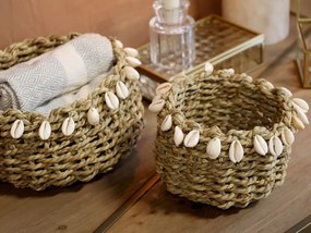 Košík z mořské trávy zdobený mušlemi Shells - Ø 9*13 cm