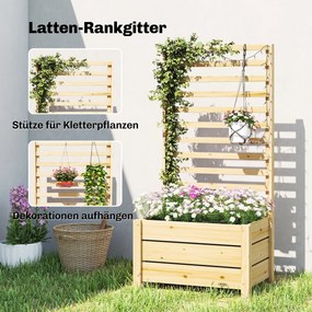 Vyvýšený truhlík Outsunny s mříží — přírodní smrkové dřevo, odtokový otvor, netkaná vložka, 60 x 39 x 120 cm