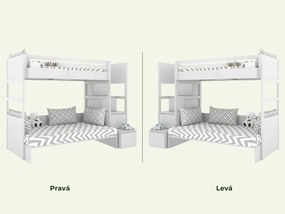 Bílá patrová postel se dvěma lůžky SIMONE s úložnými schody a policí 90x200 cm, 120x200 cm Zvolte šuplík: Bez šuplíku, Zvolte stranu: Vlevo