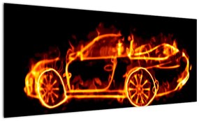 Obraz hořícího auta (100x40cm)