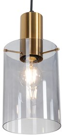 Mosazná závěsná lampa s kouřovým sklem 3-světlo - Vidra